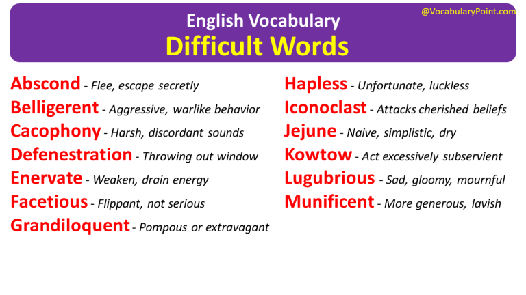 English Vocabulary Difficult Words - Vocabulary Point