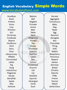 Simple English Words For Daily Use , Simple Words List - Vocabulary Point