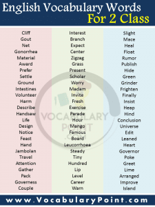 2nd Standard English Words With Meaning (Words for Class 2 ...