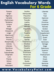 English Vocabulary Words For 6 Class pdf - Vocabulary Point