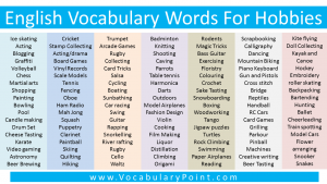Hobbies Vocabulary (Best Words for Hobbies) - Vocabulary Point