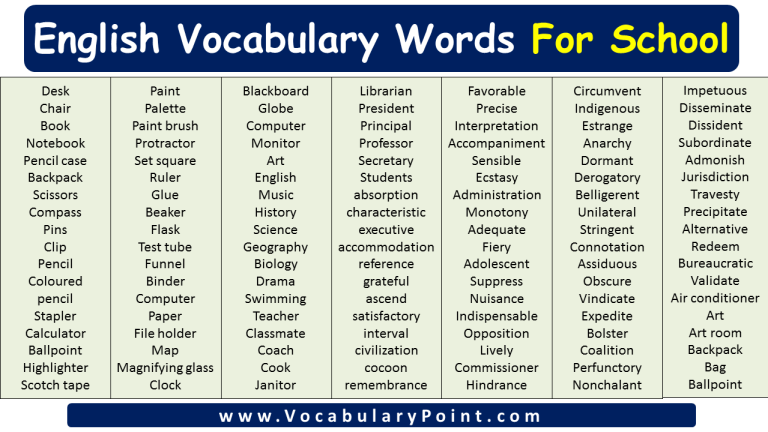 English Vocabulary Words For School - Vocabulary Point