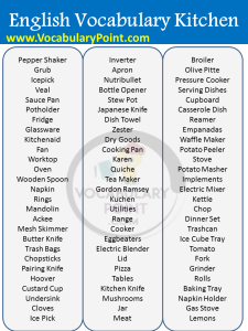 Kitchen Vocabulary Words in English - Vocabulary Point