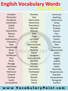 200+ English Words for 4th Class (With Meaning) - Vocabulary Point