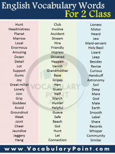 2nd Standard English Words With Meaning (Words for Class 2) - Vocabulary Point