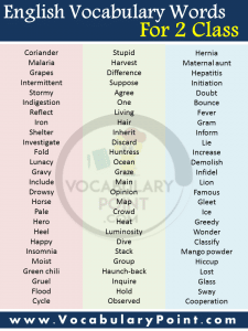 2nd Standard English Words With Meaning (Words for Class 2 ...