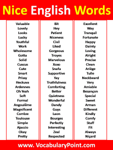 Nice English Words - Vocabulary Point