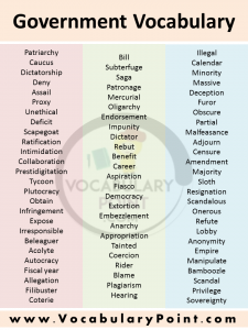 Government Vocabulary Words List PDF - Vocabulary Point