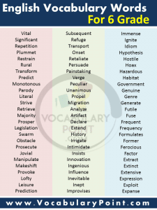English Vocabulary Words For 6 Class pdf - Vocabulary Point
