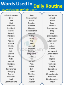 English Vocabulary Words Used In Daily Routine - Vocabulary Point