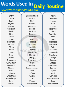 English Vocabulary Words Used In Daily Routine - Vocabulary Point