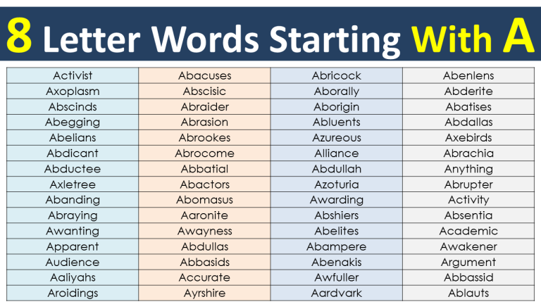 8 Letter Words Starting with A - Vocabulary Point