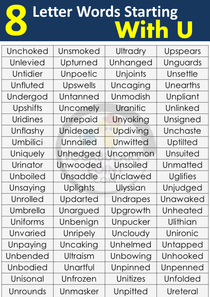 8 Letter Words Starting with U - Vocabulary Point