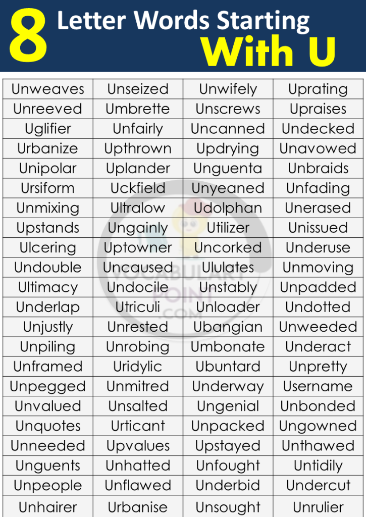 8 Letter Words Starting with U - Vocabulary Point