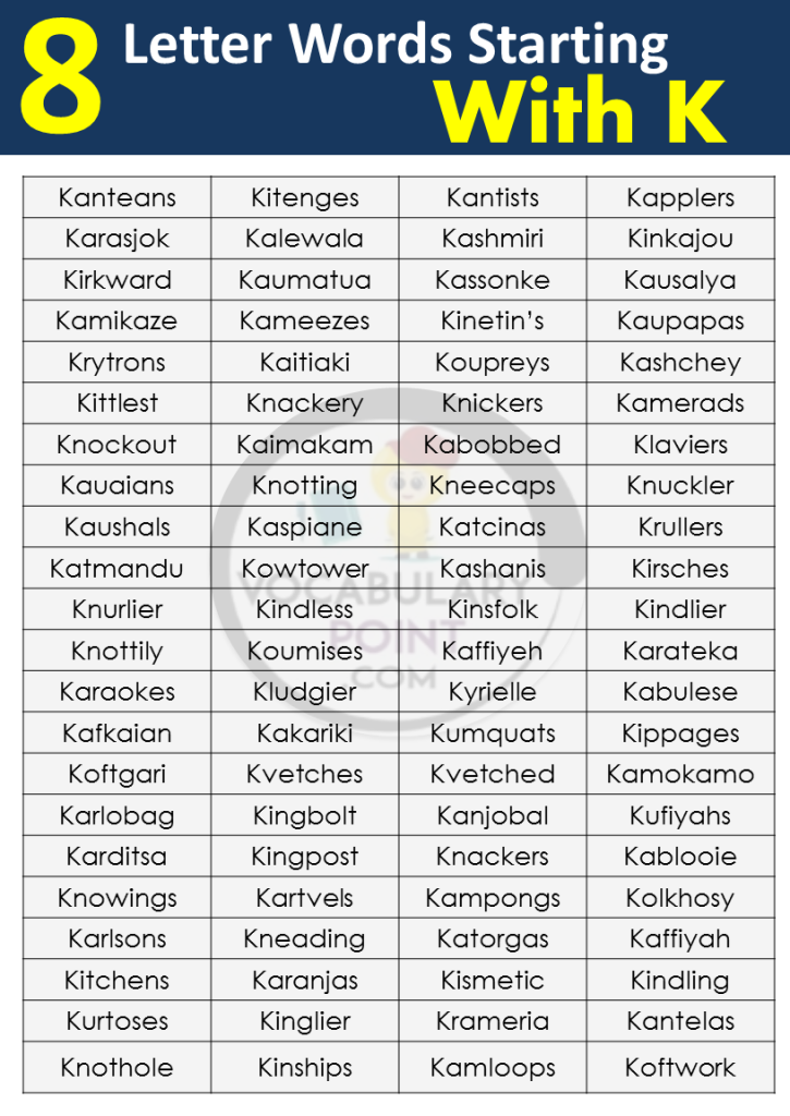 8 Letter Words Starting with K - Vocabulary Point