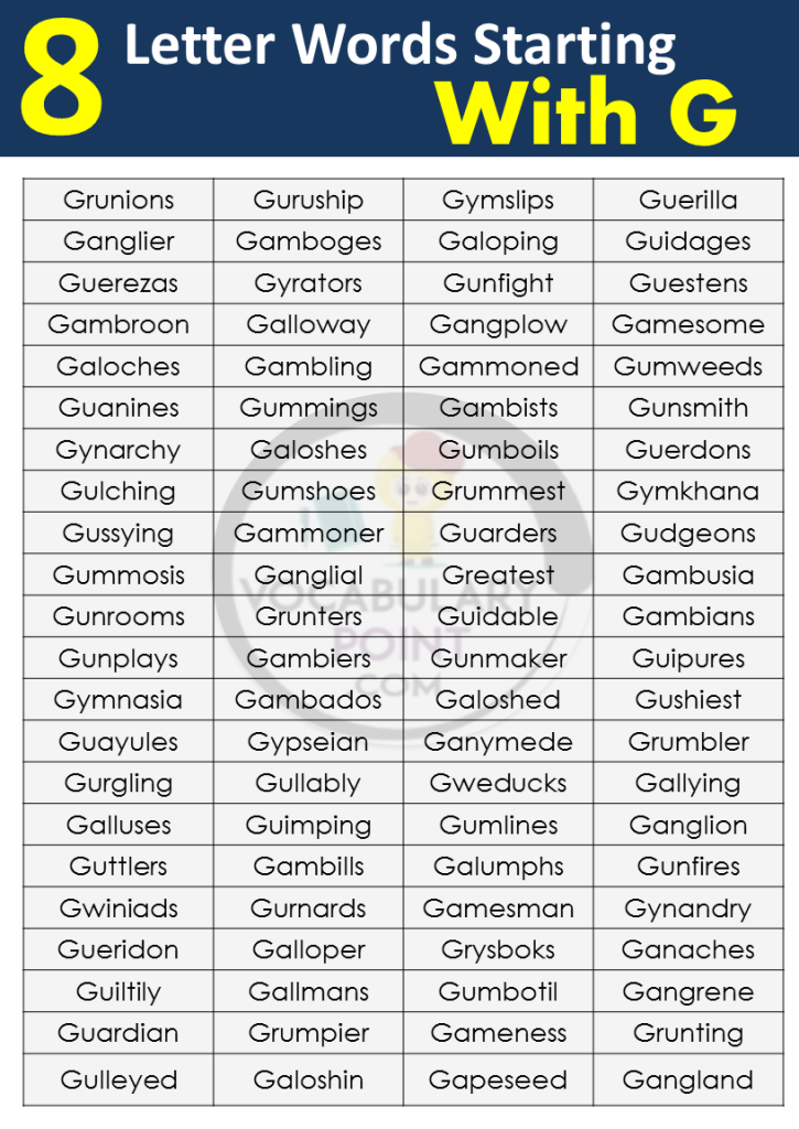 8 Letter Words Starting with G - Vocabulary Point