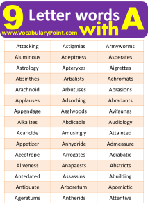 9 Letter Words Starting with A - Vocabulary Point