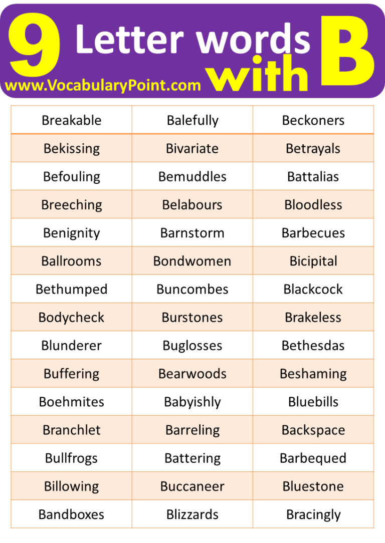 9 LETTER WORDS STARTING WITH B Vocabulary Point