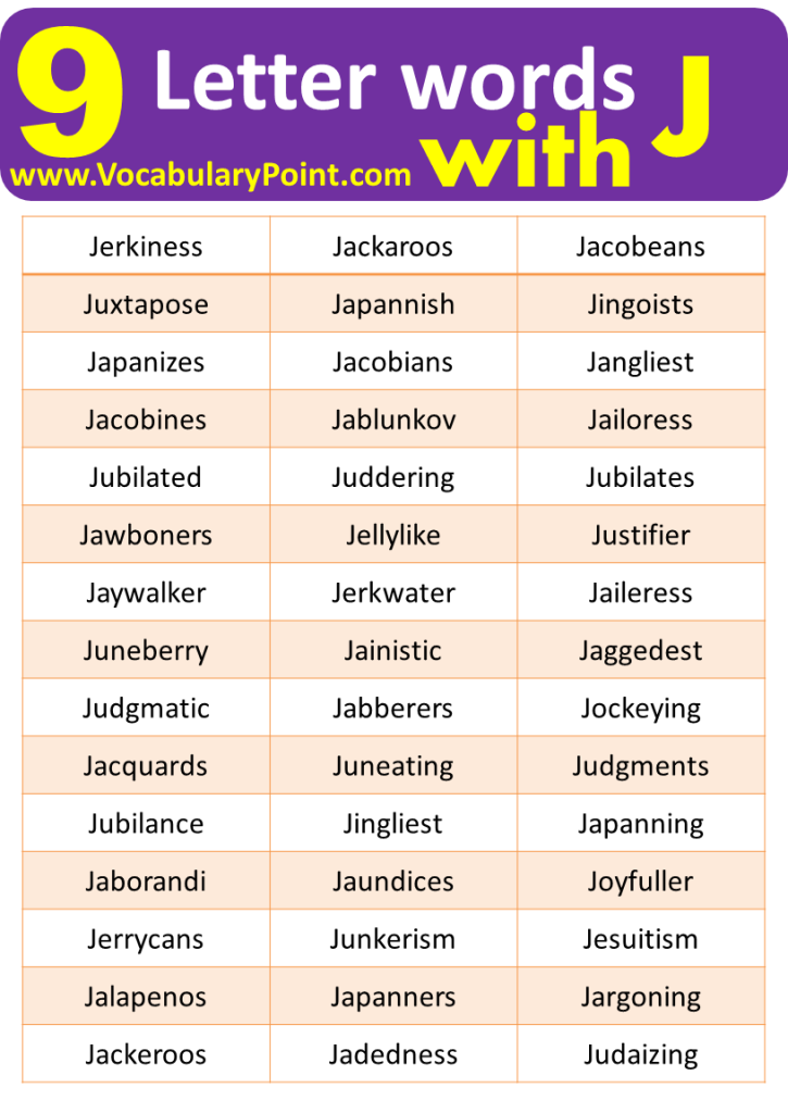 9 Letter Words Starting with J - Vocabulary Point