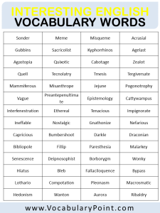 INTERESTING ENGLISH VOCABULARY WORDS - Vocabulary Point