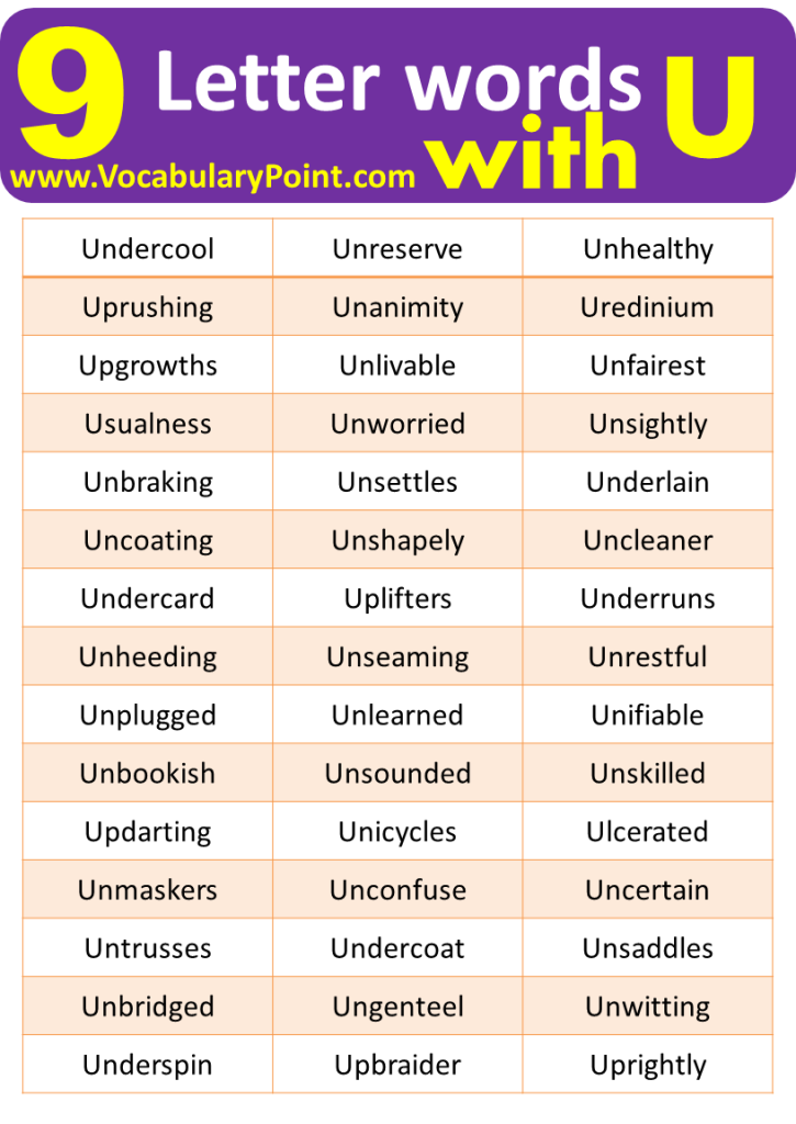 9 Letter Words Starting with U - Vocabulary Point