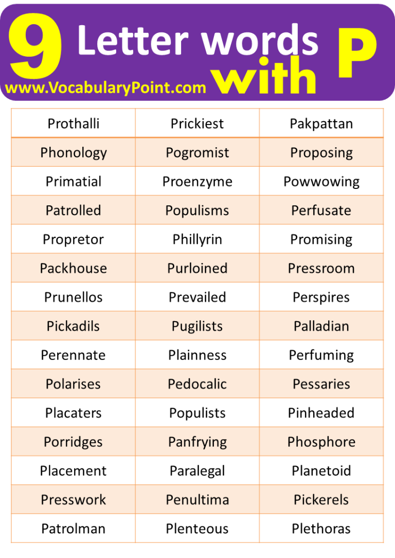 9 Letter Words Starting with P - Vocabulary Point