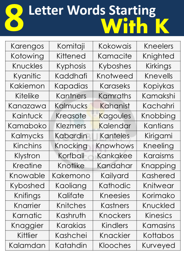 8 Letter Words Starting with K - Vocabulary Point