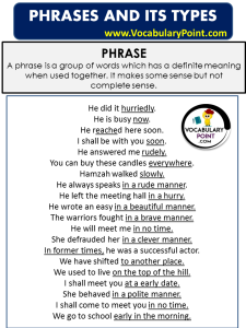 PHRASES AND ITS TYPES | TYPES OF PHRASES WITH EXAMPLES - Vocabulary Point