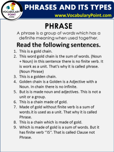 PHRASES AND ITS TYPES | TYPES OF PHRASES WITH EXAMPLES - Vocabulary Point