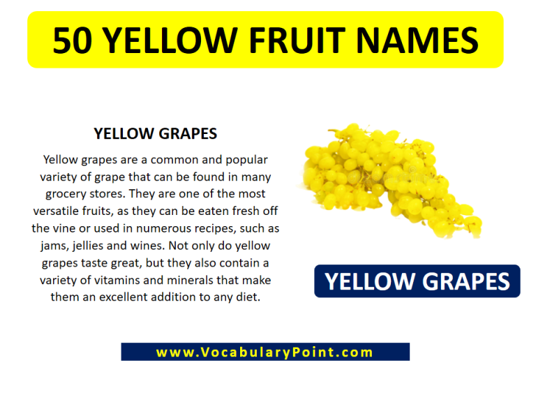 50 Yellow Fruit Names (List of Yellow Fruits) - Vocabulary Point