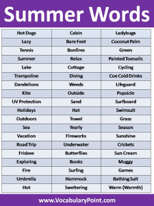 List Of Summer Words - Vocabulary Point