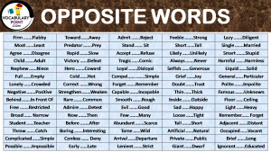 Opposite words in English - Vocabulary Point