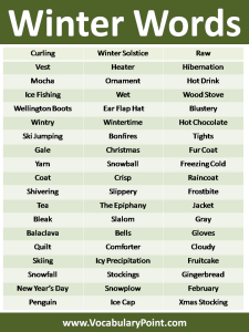 List Of Winter Words - Vocabulary Point