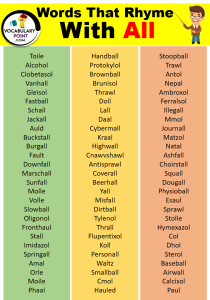 300 Examples of Words That Rhyme with All - Vocabulary Point