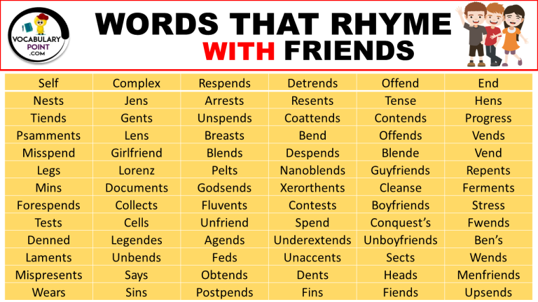 Words That Rhyme with Friends - Vocabulary Point