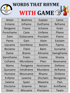 Words That Rhyme with Game - Vocabulary Point