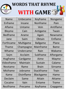 Words That Rhyme with Game - Vocabulary Point