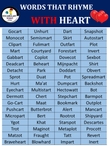 Words That Rhyme with Heart - Vocabulary Point