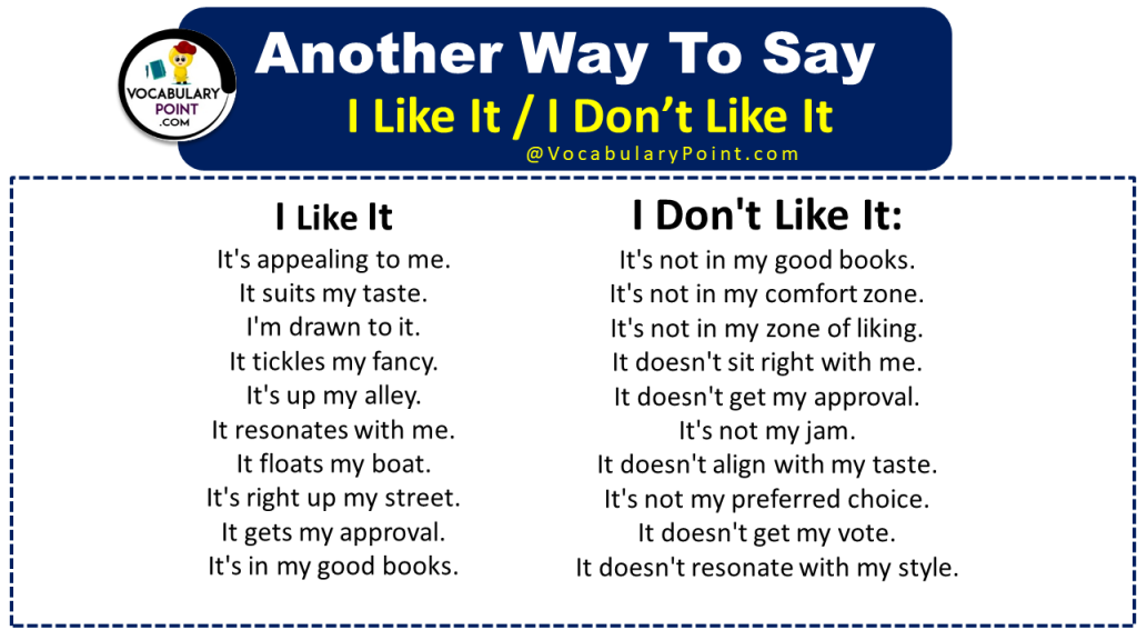 Other Ways To say I Like It & I Don’t Like It - Vocabulary Point