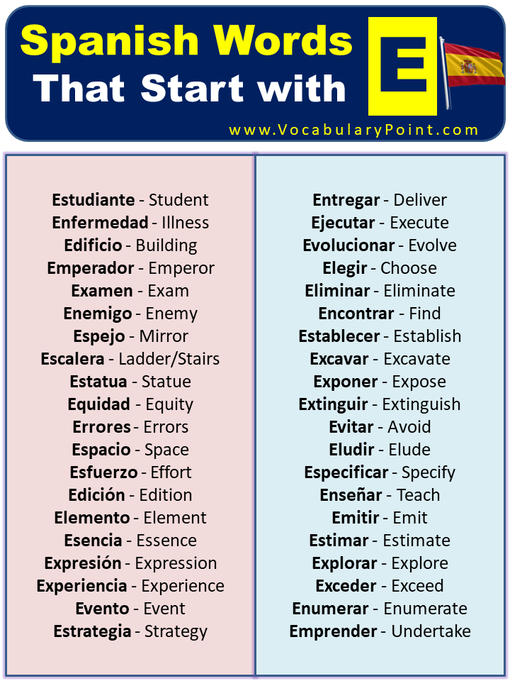 Spanish Words That Start With E Coolest Verbs Adjectives
