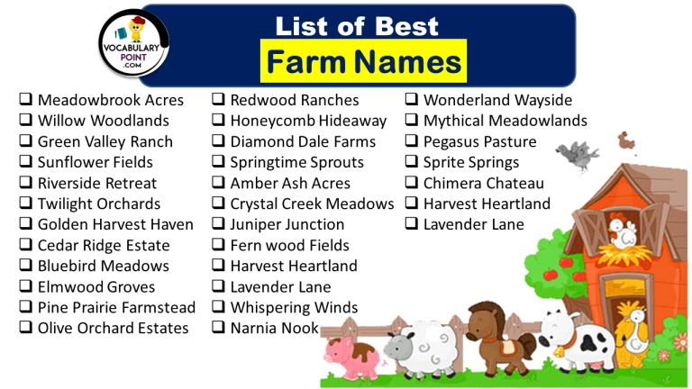 250+ Best Farm Names (Whimsical, Funny & Rustic) - Vocabulary Point