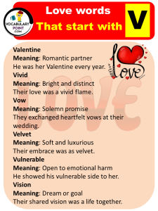 Romantic Words That Start With V (Top Love Words with V) - Vocabulary Point