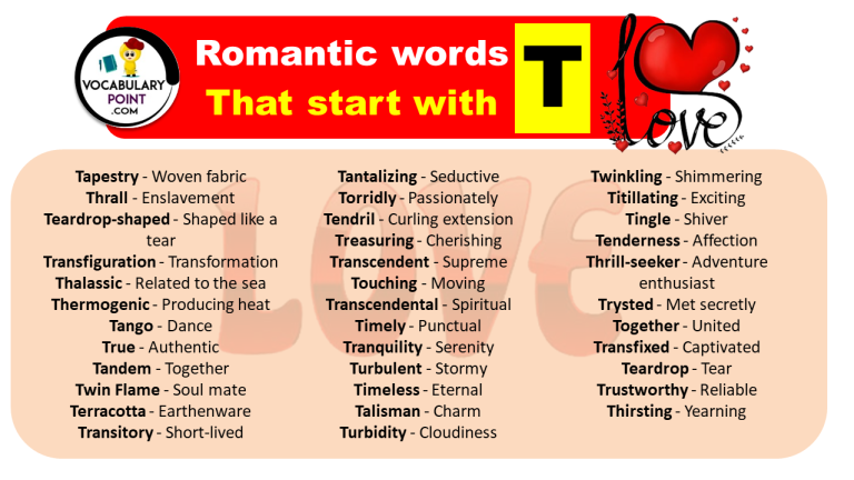 200 + Best Romantic Words That Start With T - Vocabulary Point