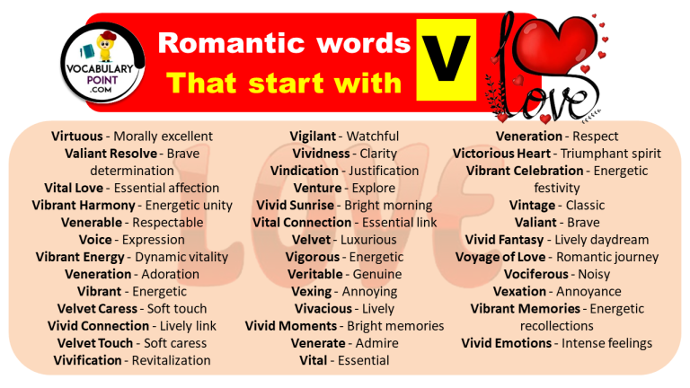 Romantic Words That Start With V (Top Love Words with V) - Vocabulary Point