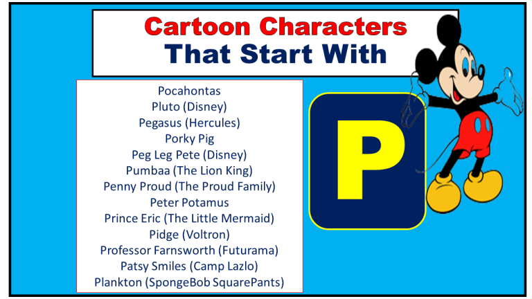 Cartoon Characters That Start With P (Disney & Funny) - Vocabulary Point