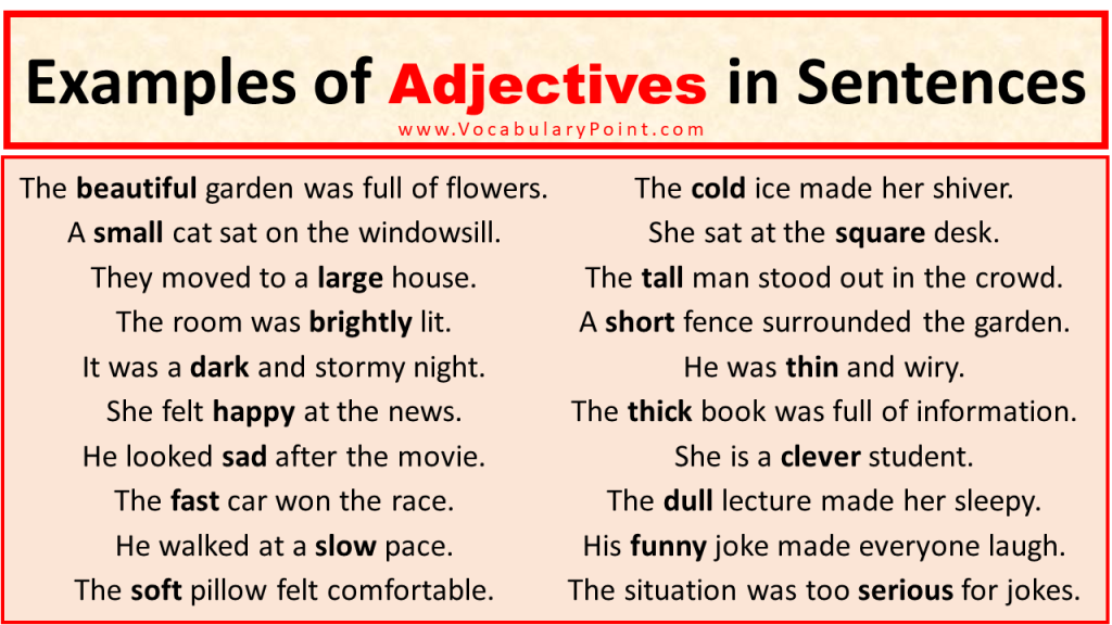 120+ Examples of Adjectives In Sentences In English - Vocabulary Point
