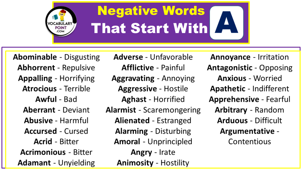 Negative Words That Start With A (Negative Adjectives) - Vocabulary Point