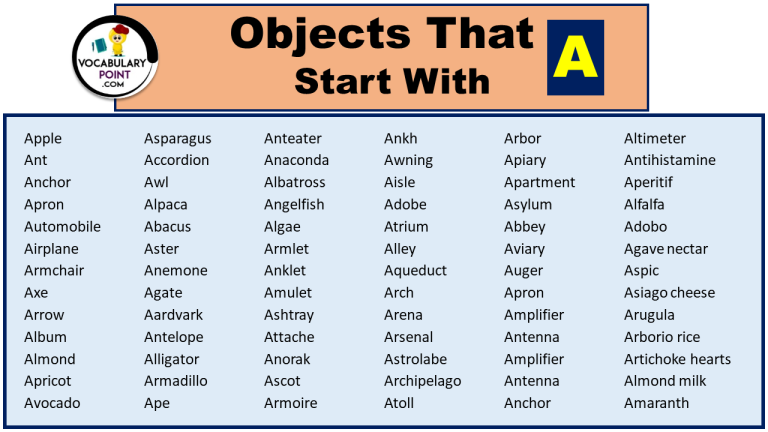 6oo+ Objects That Start With A (Things For Kids & Students ...
