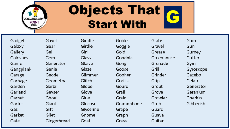 All Objects That Start With G For Your Kids - Vocabulary Point