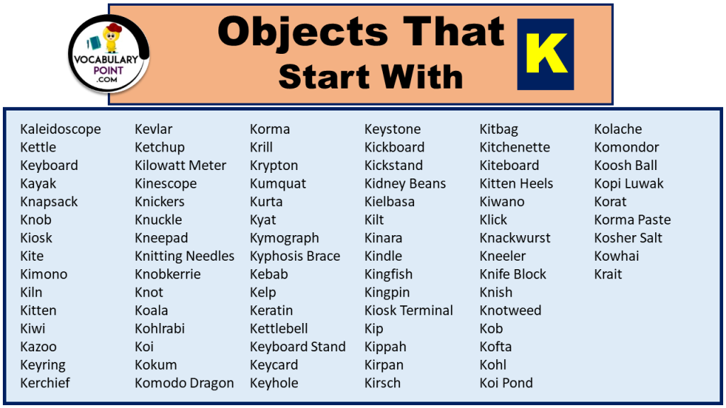 Objects That Start With K - Vocabulary Point
